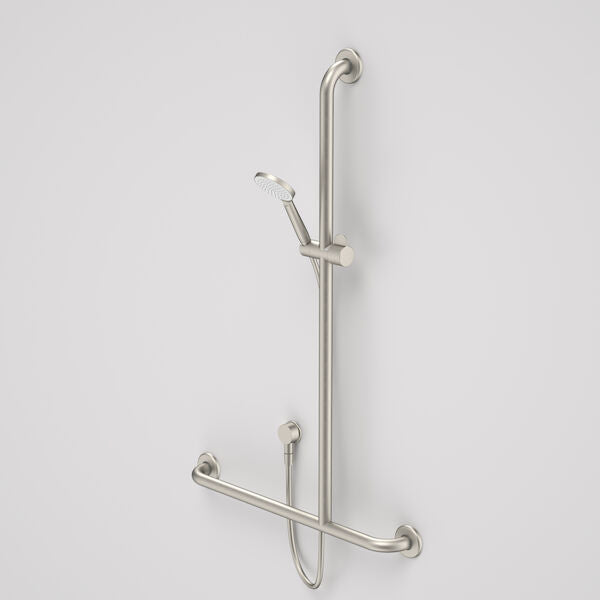 Caroma Care Support Shower Set with Inverted T Rail - RH- Brushed Nick
