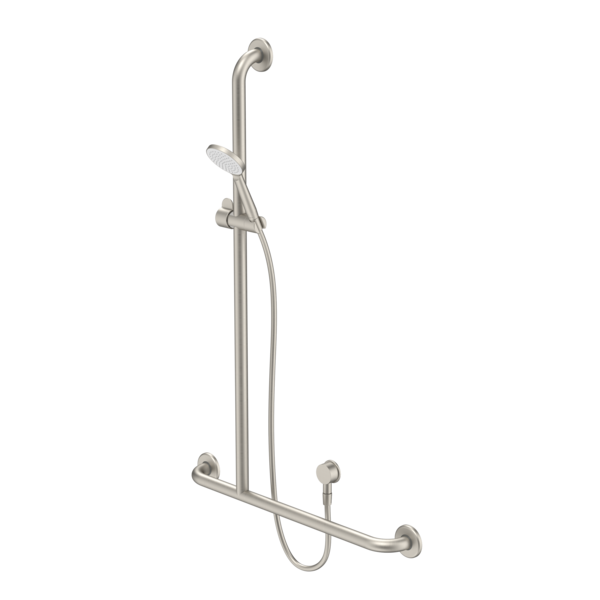 Caroma Care Support Shower Set with Inverted T Rail - LH- Brushed Nick