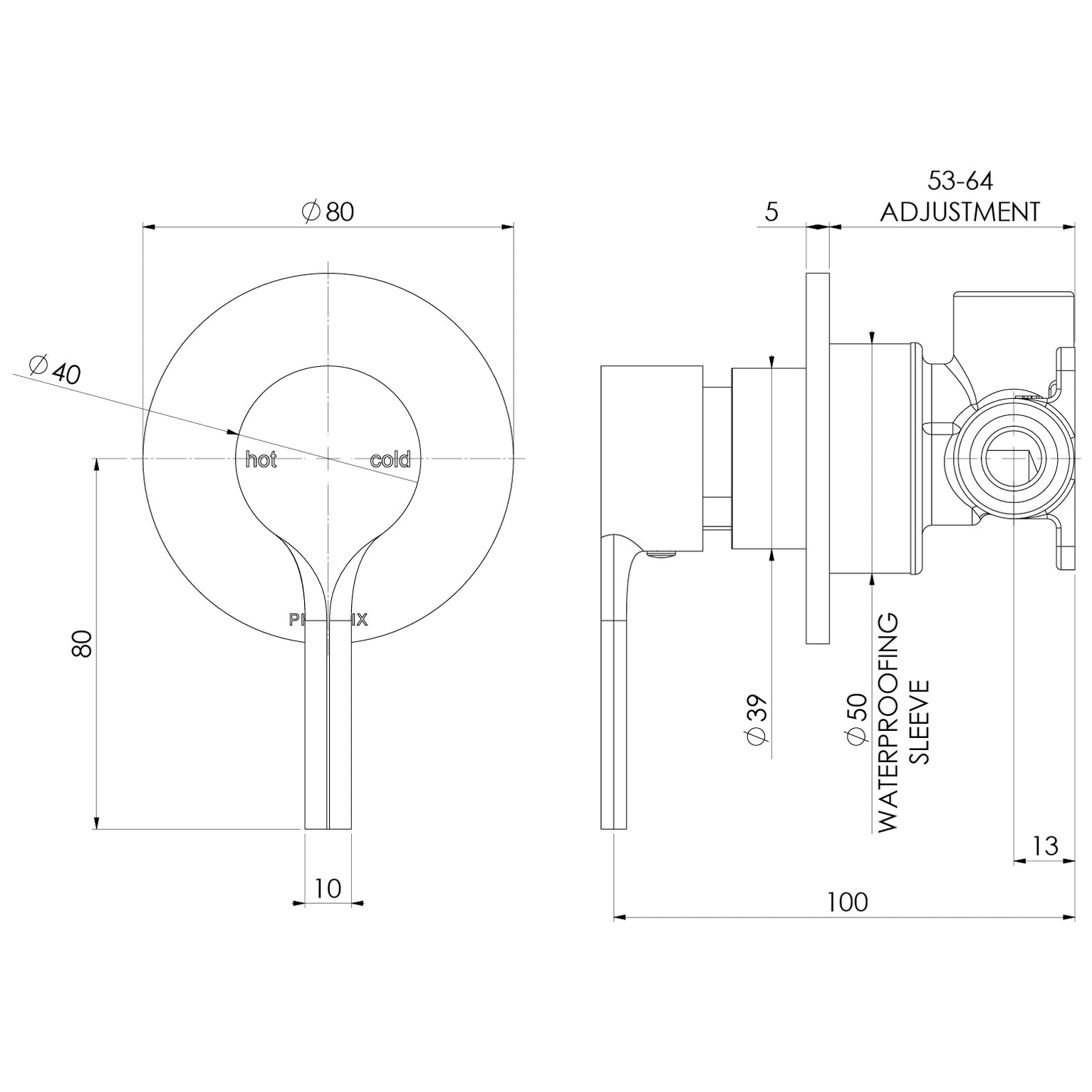 Phoenix Vivid Slimline Oval SwitchMix Shower / Wall Mixer (Complete Ki