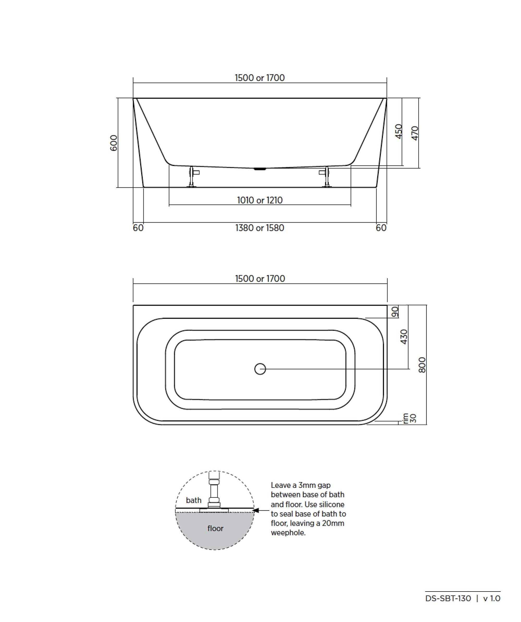 Plati 130 - Smartfill System - Back to Wall Bath - 2 Sizes Freestandin ...